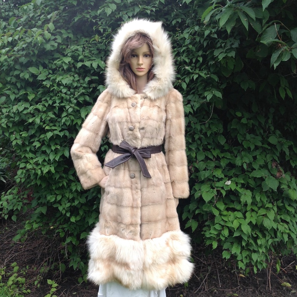 Hooded Real Mink And Fox Fur Princess Long Coat - Gem